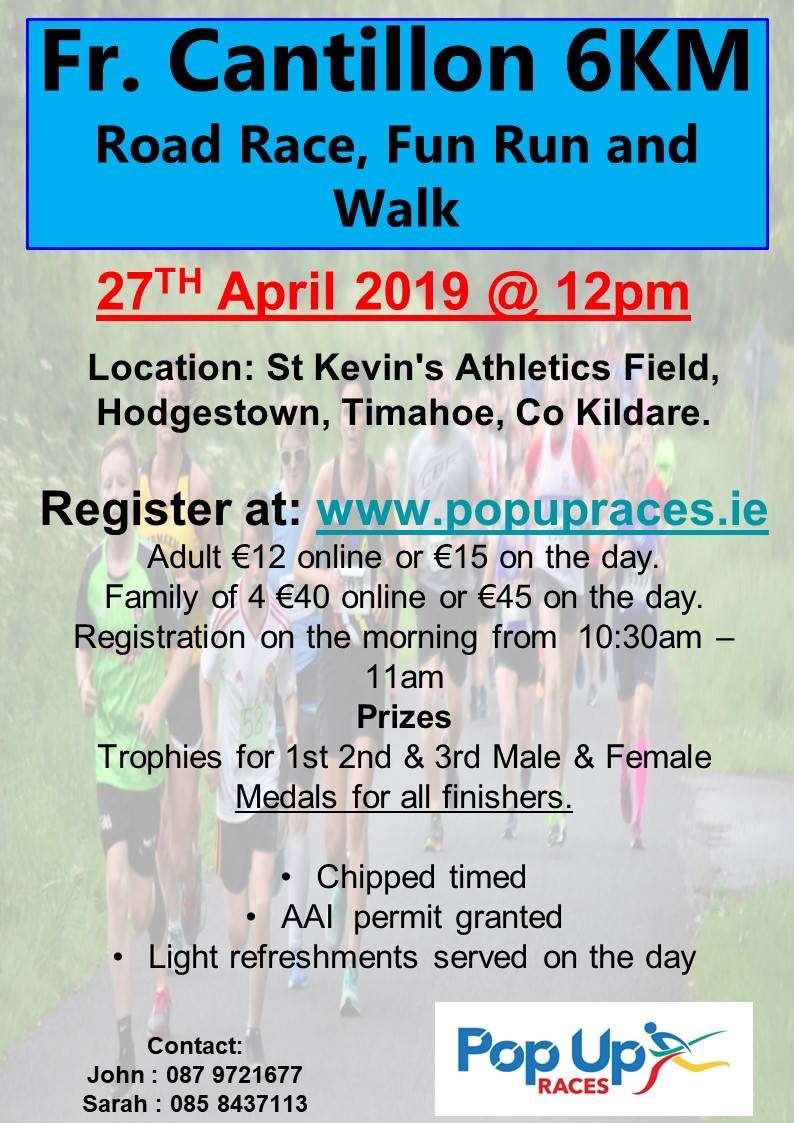 Fr Cantillion 6k Road Race - Fun Run & Walk - Pop Up Races
