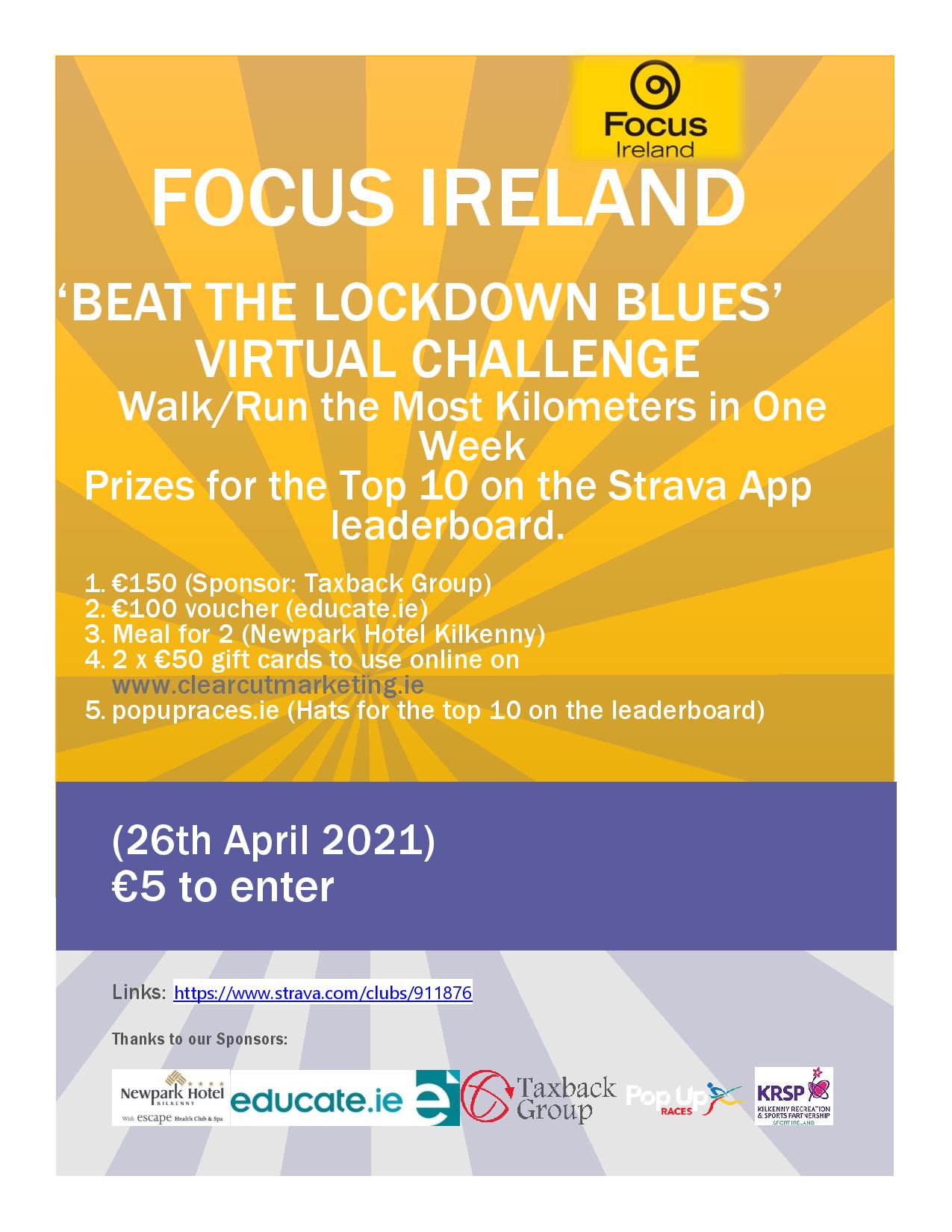 Focus Ireland "Beat the Lockdown Blues" Virtual Challenge - Pop Up Races